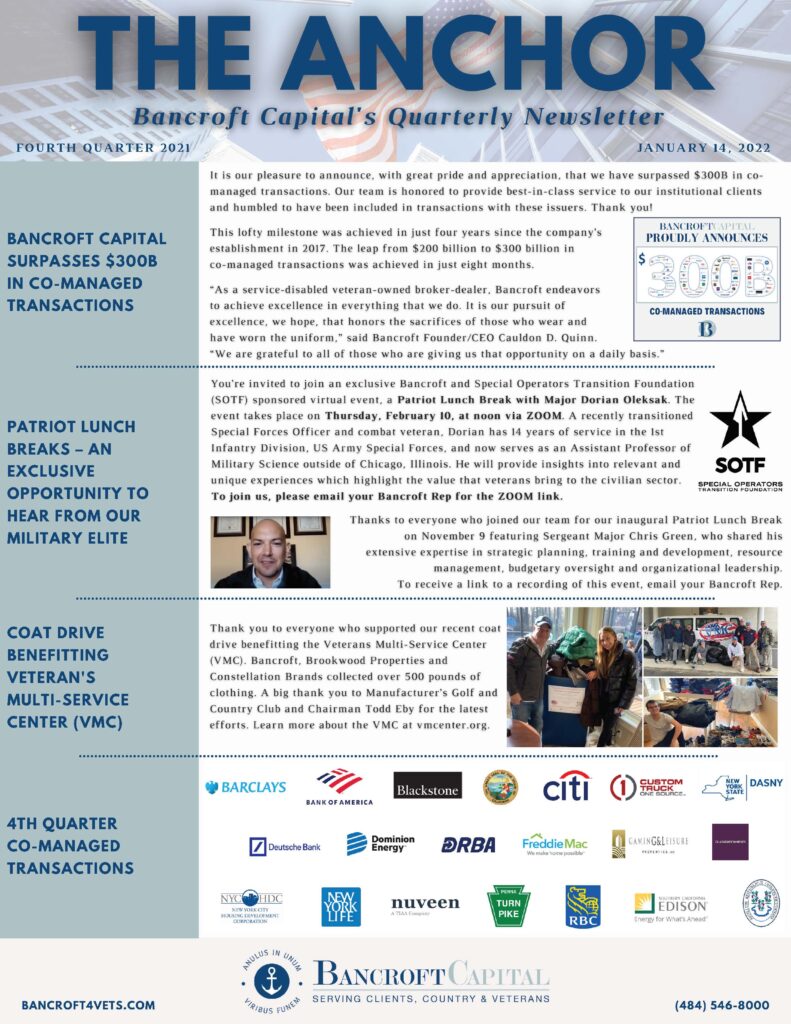 THE ANCHOR NEWSLETTER - FOURTH QUARTER 2021 - Bancroft Capital